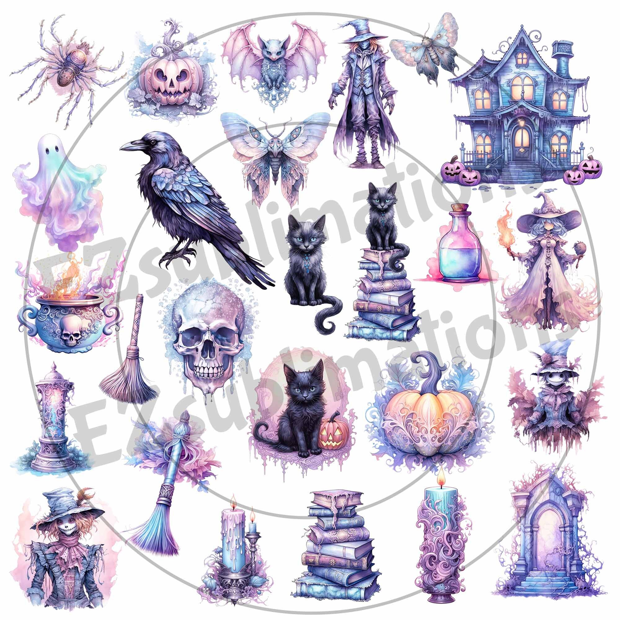 Pastelloween Clipart PNG Set, 25 Watercolor Halloween Clipart ...