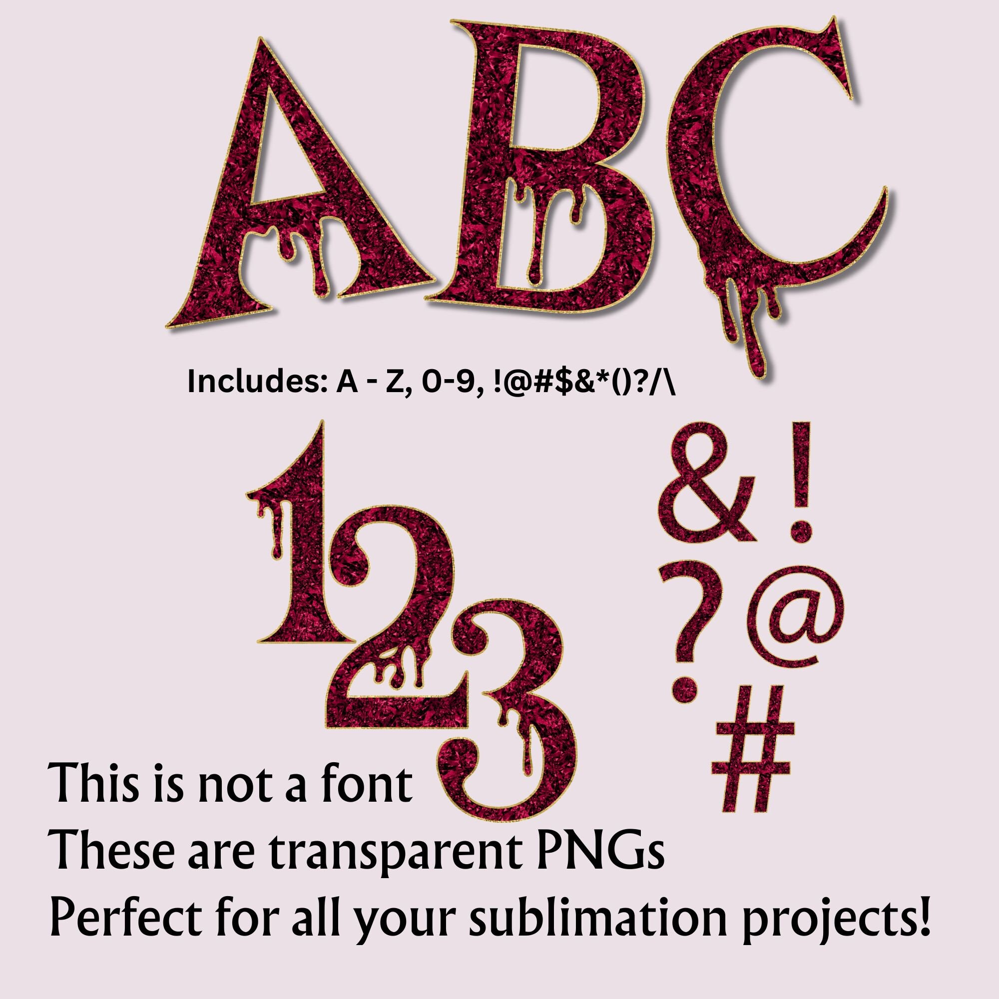 Spooky Halloween Horror Alphabet Set, Ruby Gemstone and Gold Foil Look ...