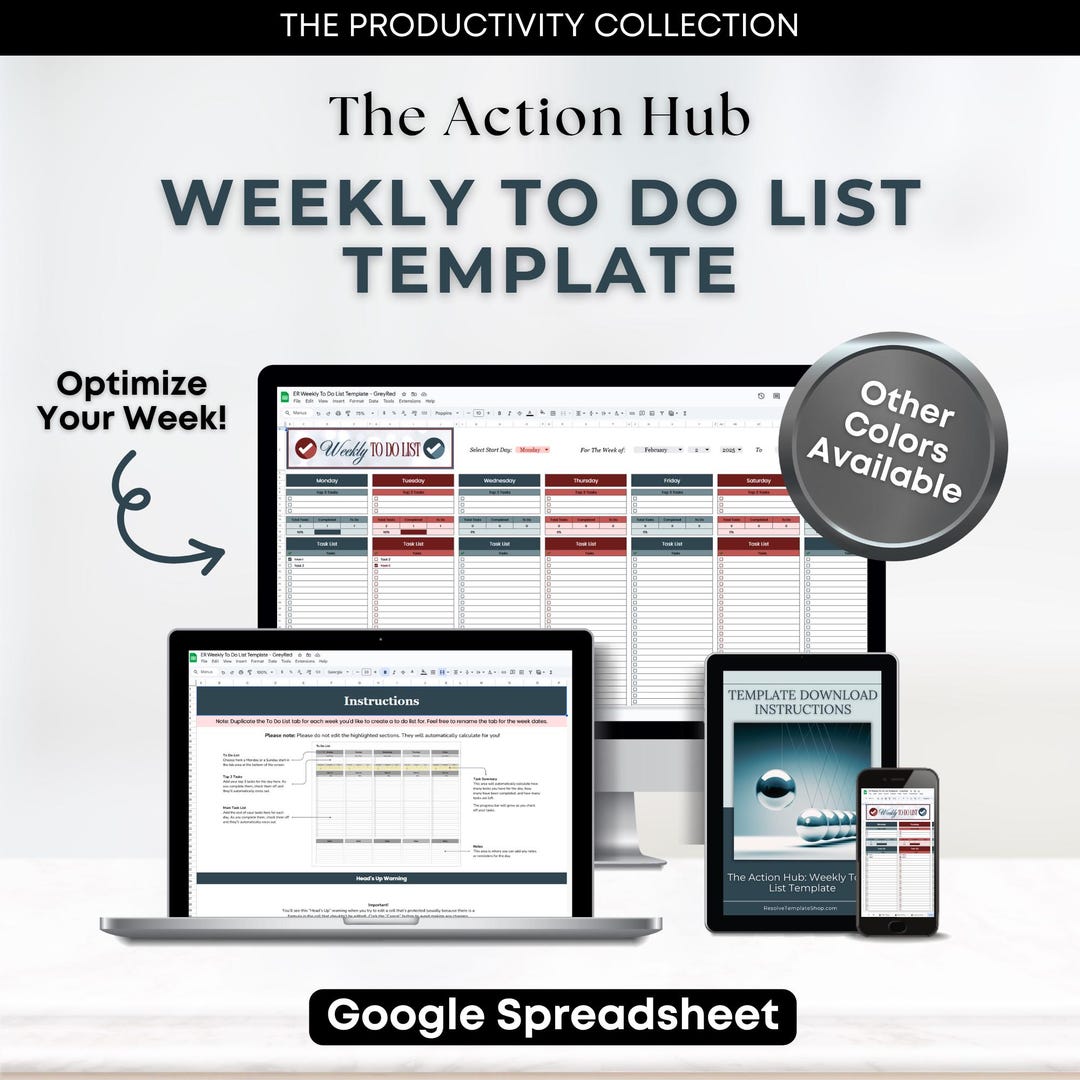 Weekly to Do List Template: Google Sheets Task Tracker (digital ...