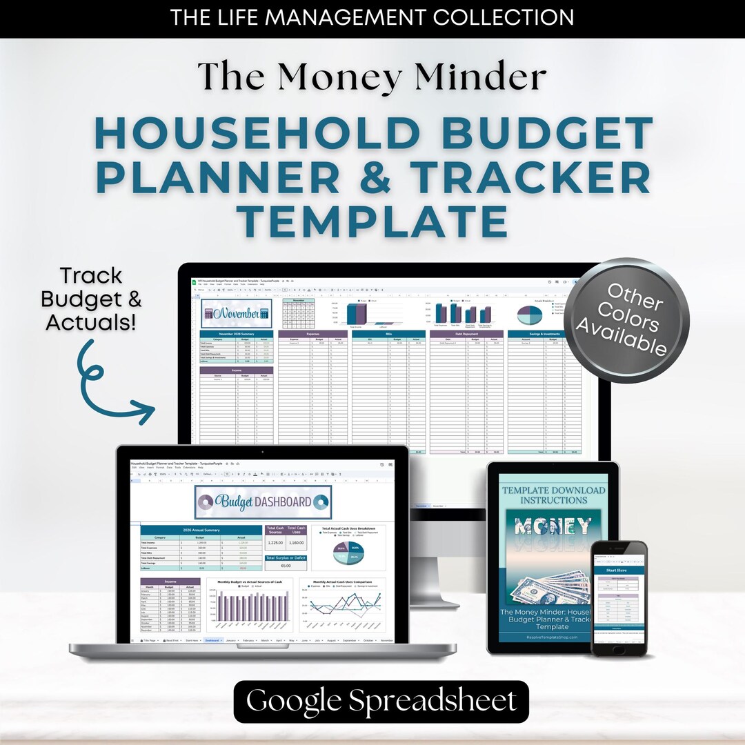 Household Budget Planner and Tracker Template | Colorful Editable ...
