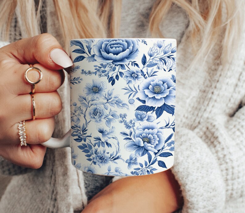 Blue Floral Gift Mug for Mom Cottage Core Gift Decorative Ceramic ...