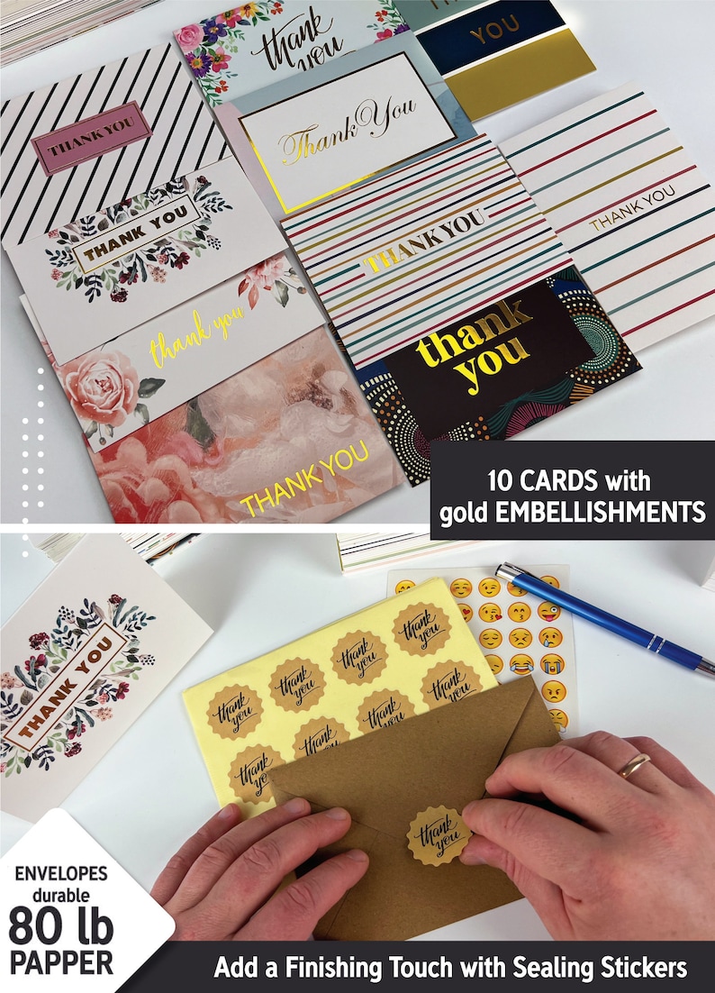 100 Thank You Cards With Envelopes Pack Bulk - Blank Notes Set With 100 ...