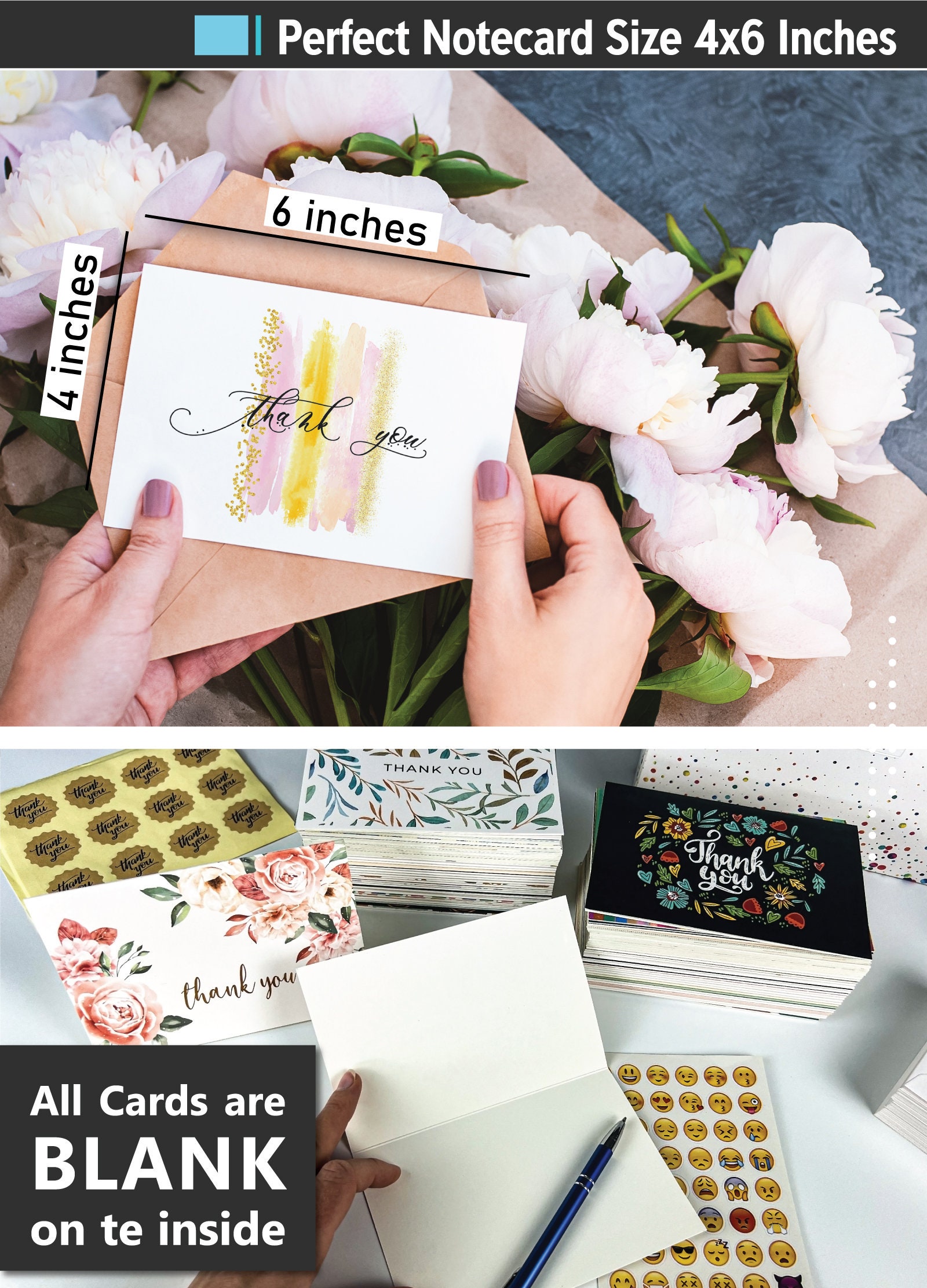 100 Thank You Cards With Envelopes Pack Bulk - Blank Notes Set With 100 ...