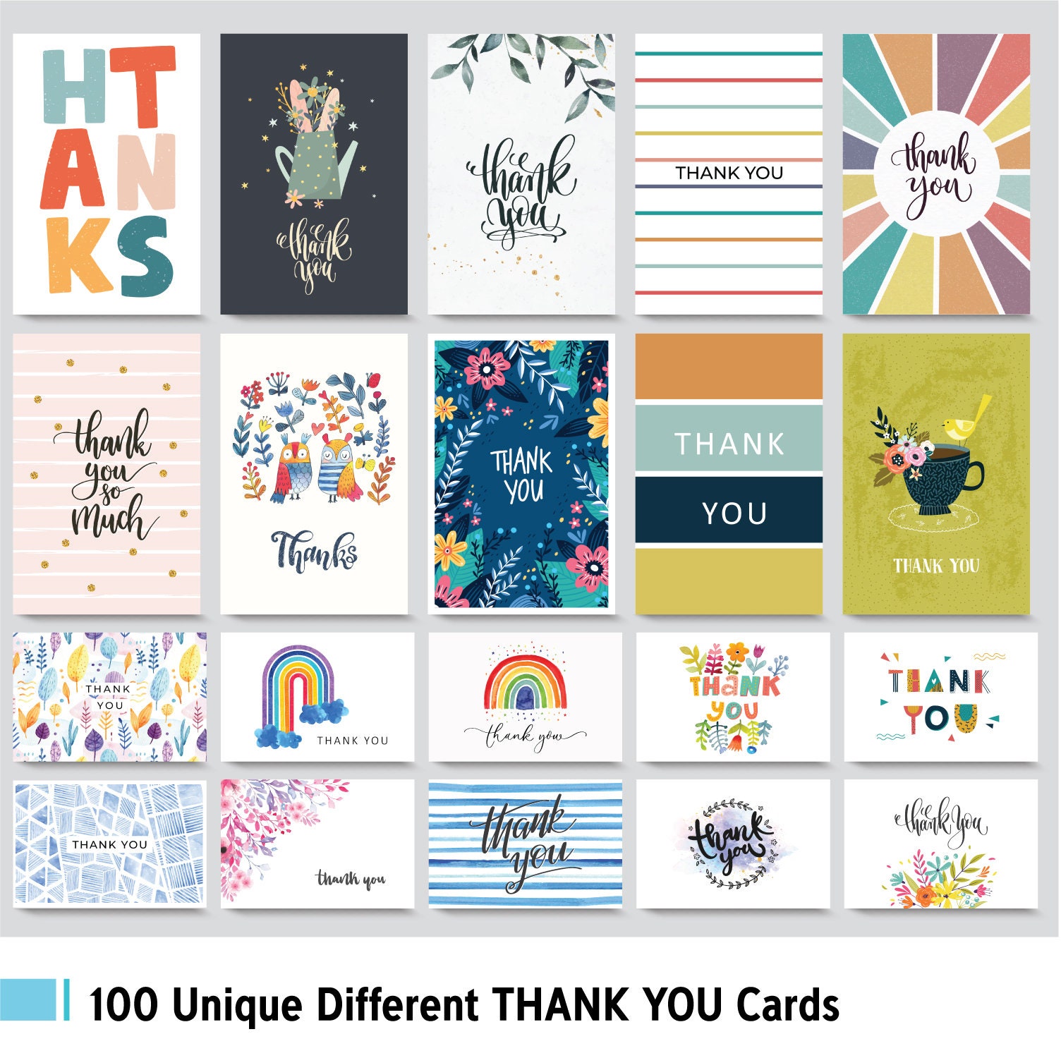 100 Thank You Cards With Envelopes Pack Bulk Blank Notes Set - Etsy