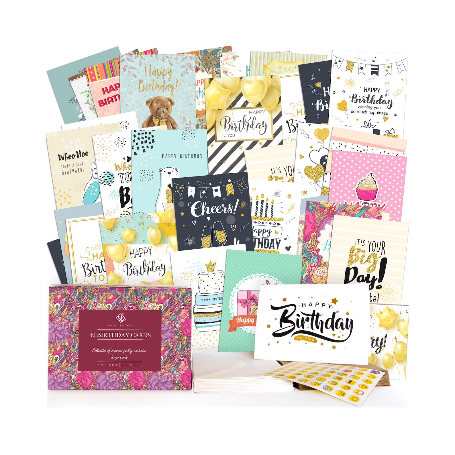 Happy Birthday Cards Assortment - Cards in Bulk - 40 Pack Unique ...