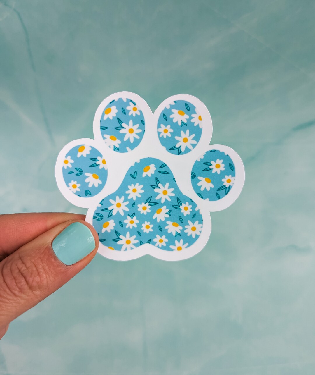 Daisy Pattern Paw Print Sticker for Water Bottle, Floral Dog Paw Print ...
