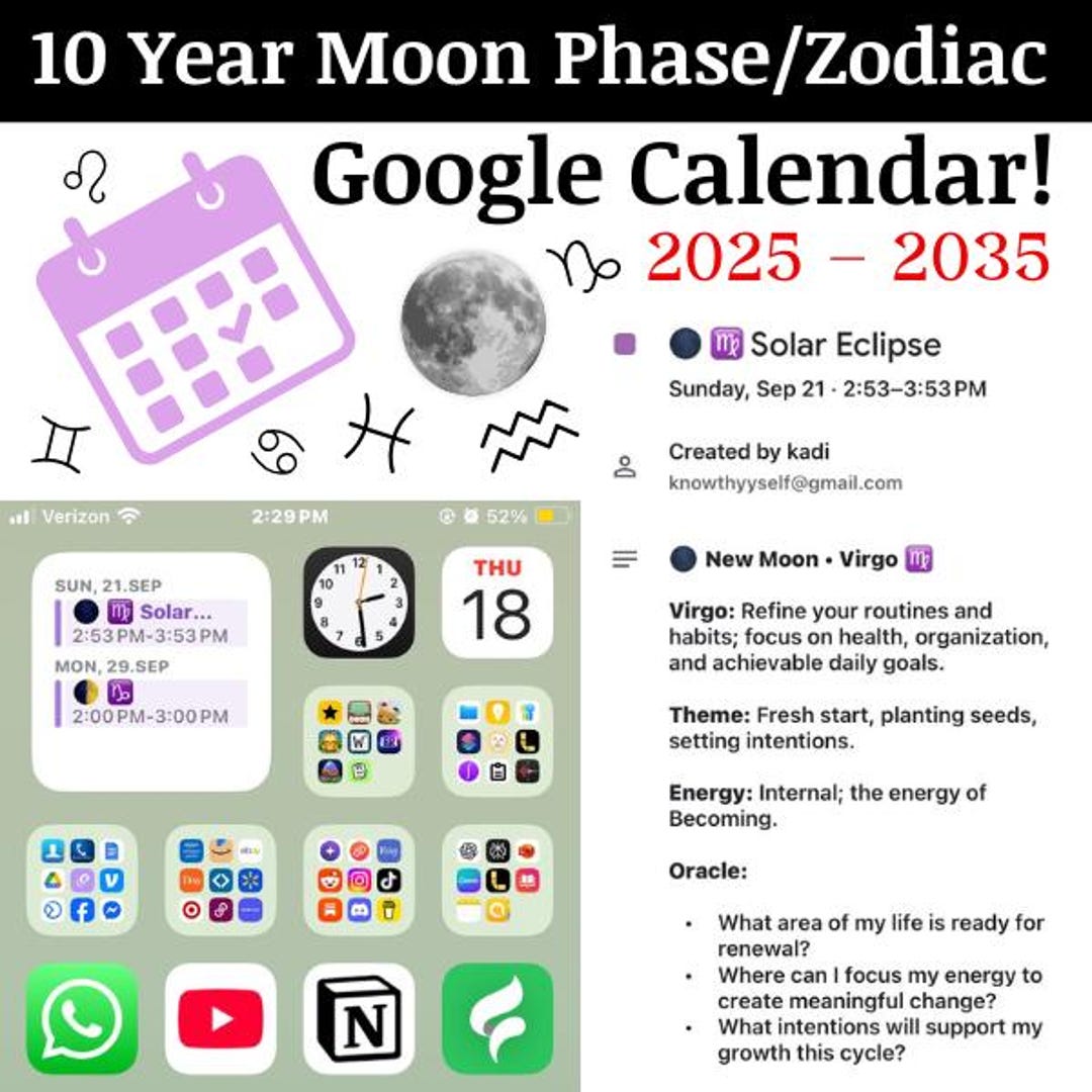 10 Year • Digital Moon Phase Calendar | Phases & Zodiac Signs | Google ...