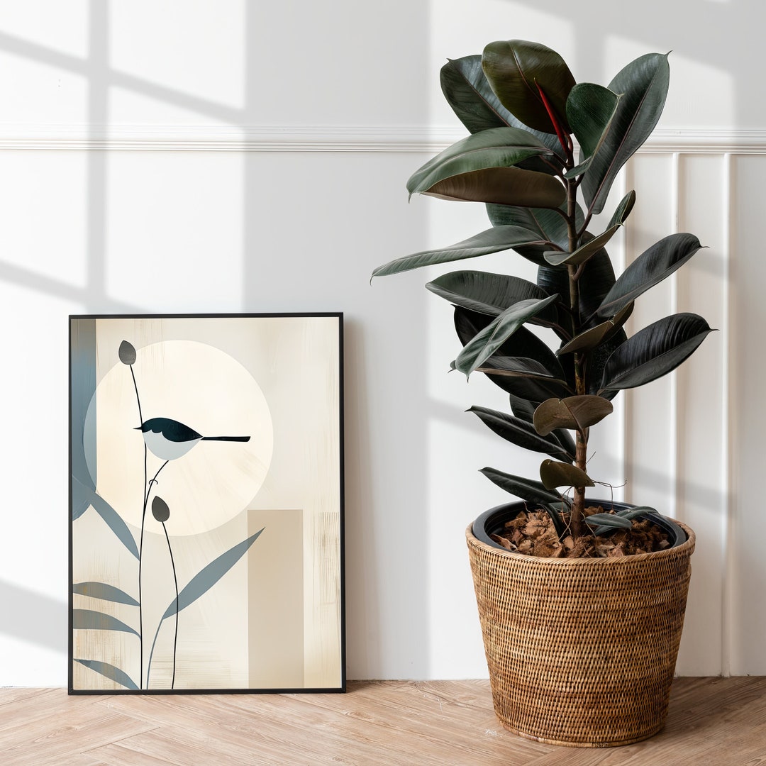 Japandi Wabi Sabi Minimal Modern Bird Wall Art Set Blue Beige Digital ...