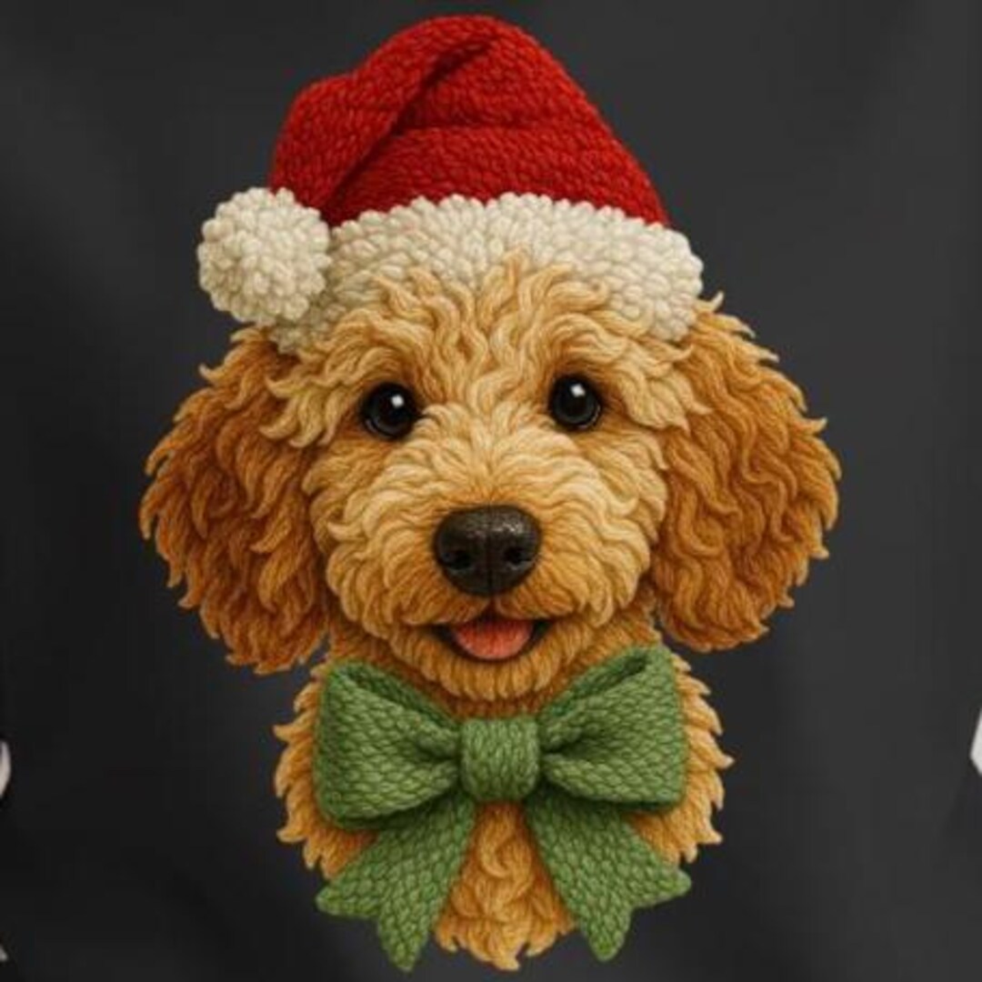 Retro Crochet Labradoodle PNG Faux Yarn Santa Merry Christmas Knitted ...