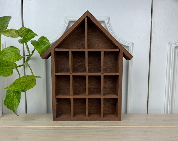 Vintage Wooden House Shaped Display, Knickknack Display Shelf With ...
