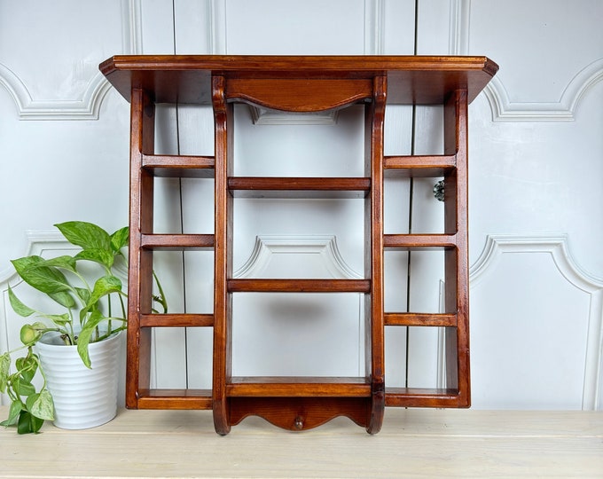 Vintage Wooden Wall Display Shelf With Cubbies and a Hanging Knob, 20-3 ...