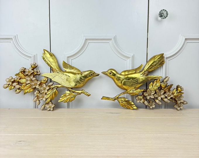 Set of 2 1967 Syroco Gold Bird Plaques With Dogwood Flowers, Mid ...