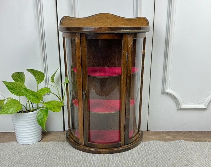 Wooden Salesman Sample Display Cabinet With Curved Glass on 3 Sides ...