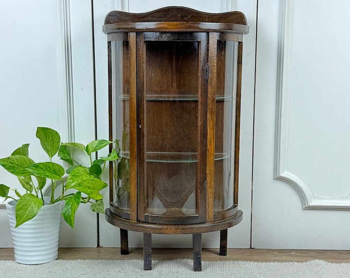 Wooden Salesman Sample Display Cabinet With Curved Glass on 3 Sides ...