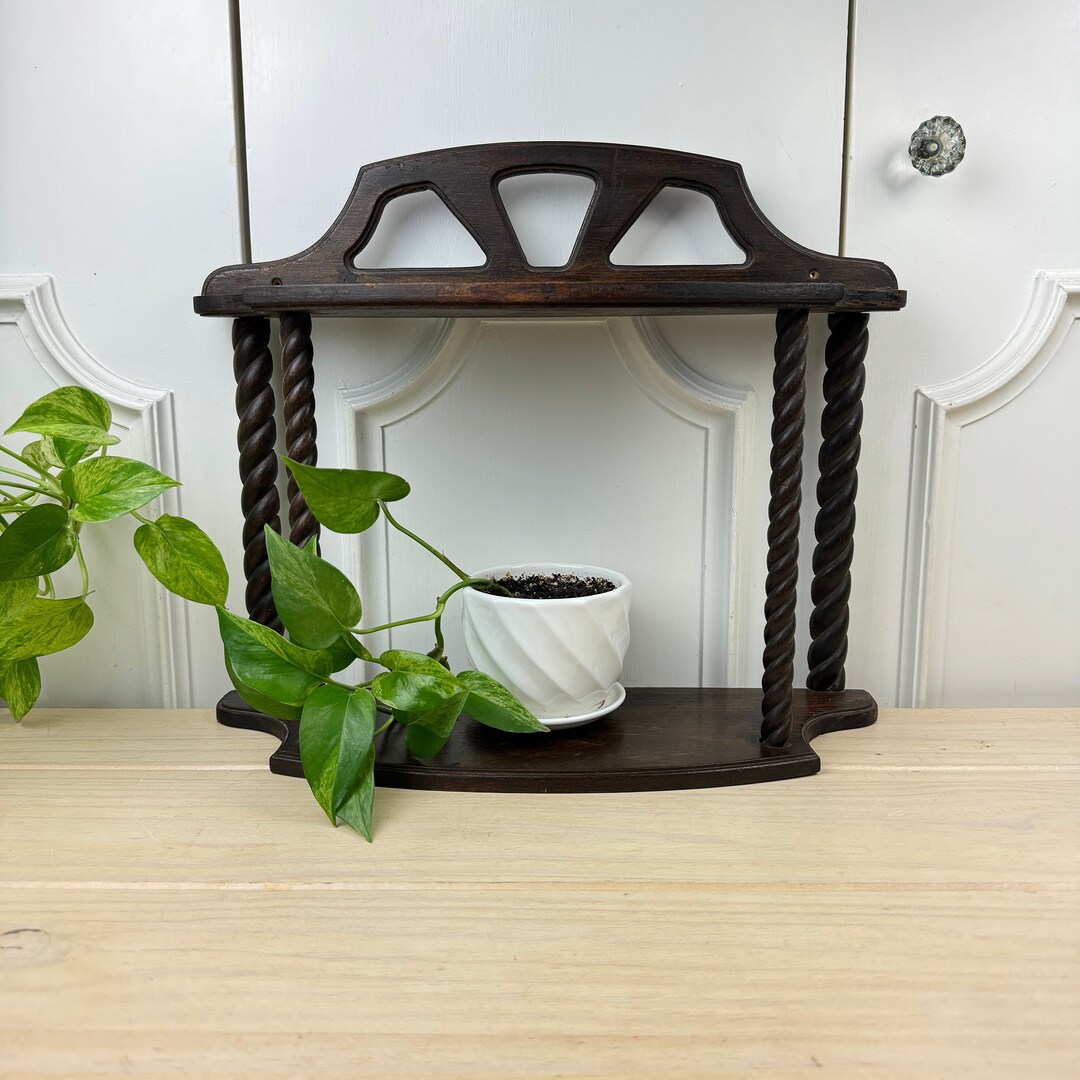 Two-tier Wooden Display Shelf With Barley Twist Style Spindles, Antique ...