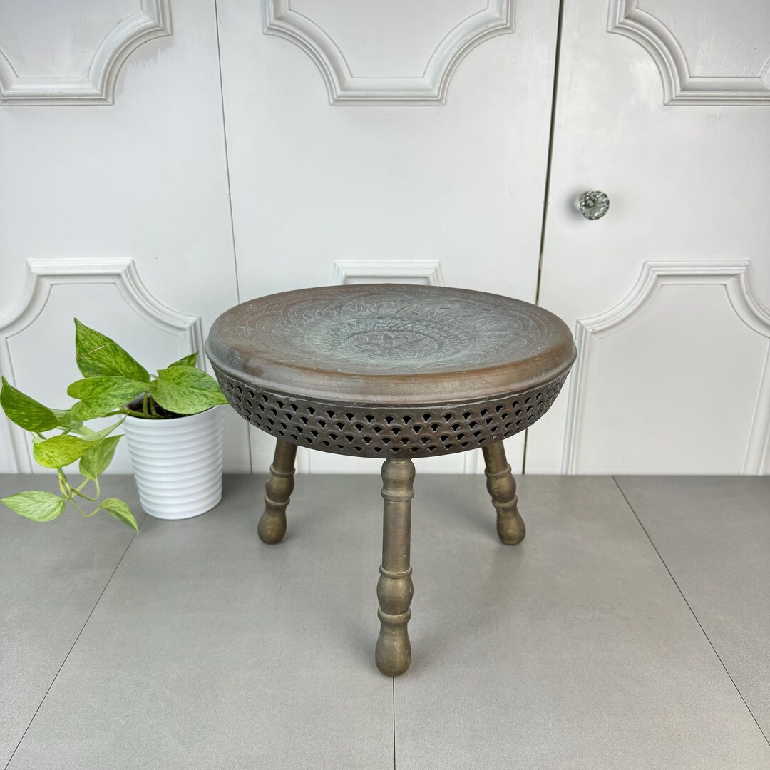 Vintage Turkish Brazier Foot Stool, A.T. Ogullari Ankara, 3-legged Foot ...