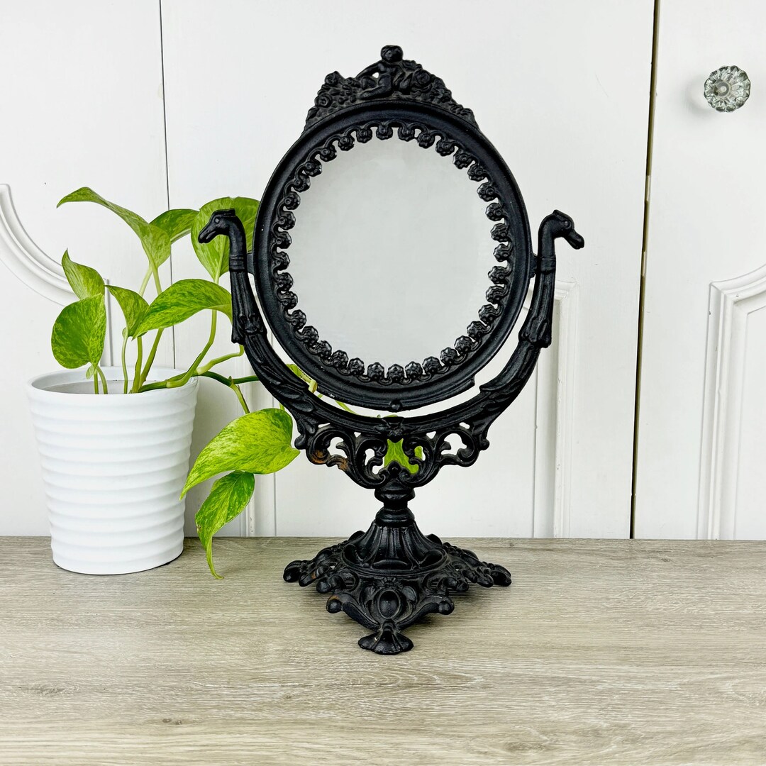 Mid Century Gothic Victorian Style Cast Iron Vanity Mirror, Tilting ...
