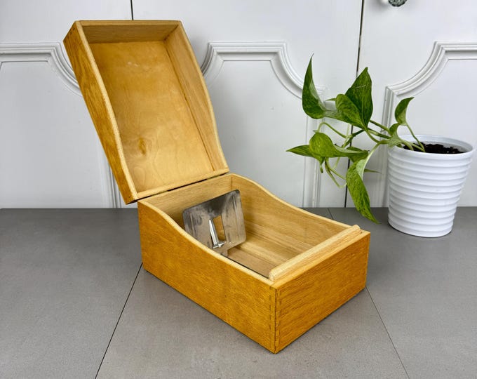 Wooden File Box With Box Joint Corners and Sliding Metal Divider ...