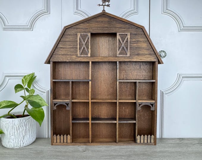 Vintage Wooden Barn Shaped Display Shelf With Cubbies for Collectables ...