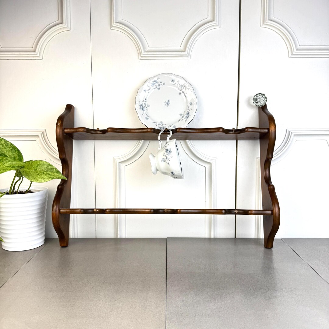 Vintage Wooden Cup and Saucer Display Rack With Hooks for 6 Teacups and ...