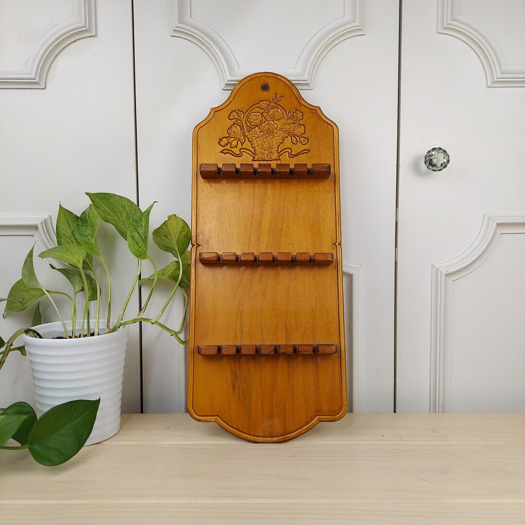 Vintage Wooden Spoon Rack, Carved Wood Display Shelf for 18 Spoons - Etsy