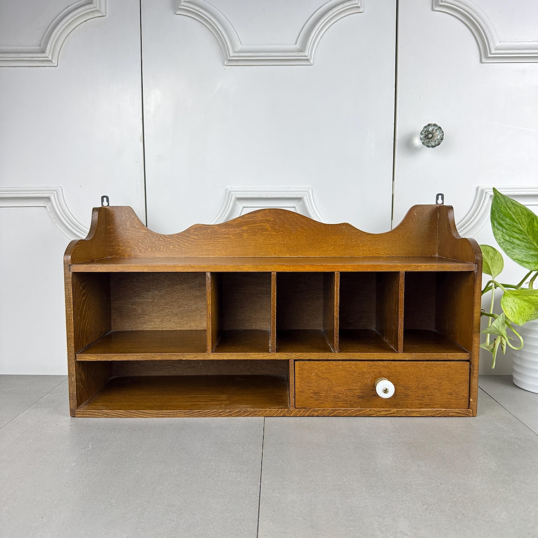 Vintage Desktop or Wall Organizer, Mail Organizer, Wooden Cubby Shelf ...
