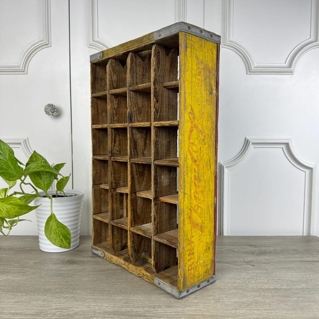 Vintage Rustic Yellow Coca-cola Crate for Bottles / Rustic Display ...