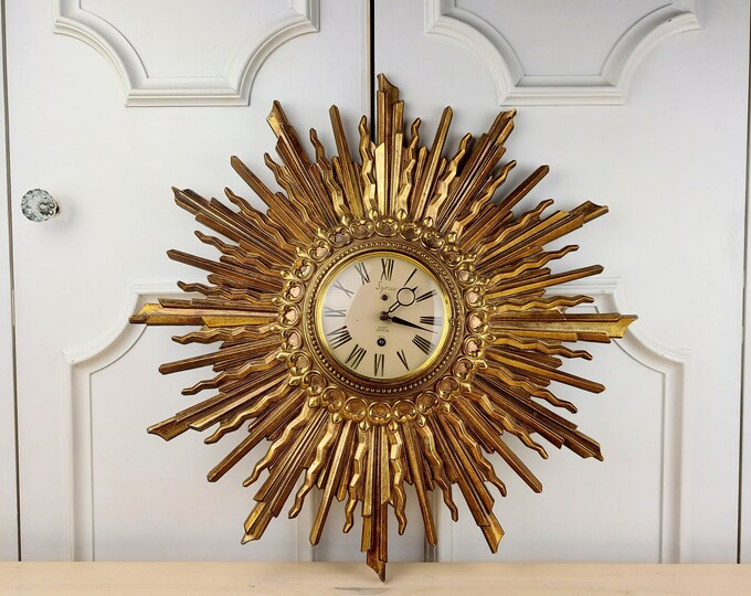 1950's Mid-century Modern Gold Syroco Starburst Wall Clock, Collectable ...