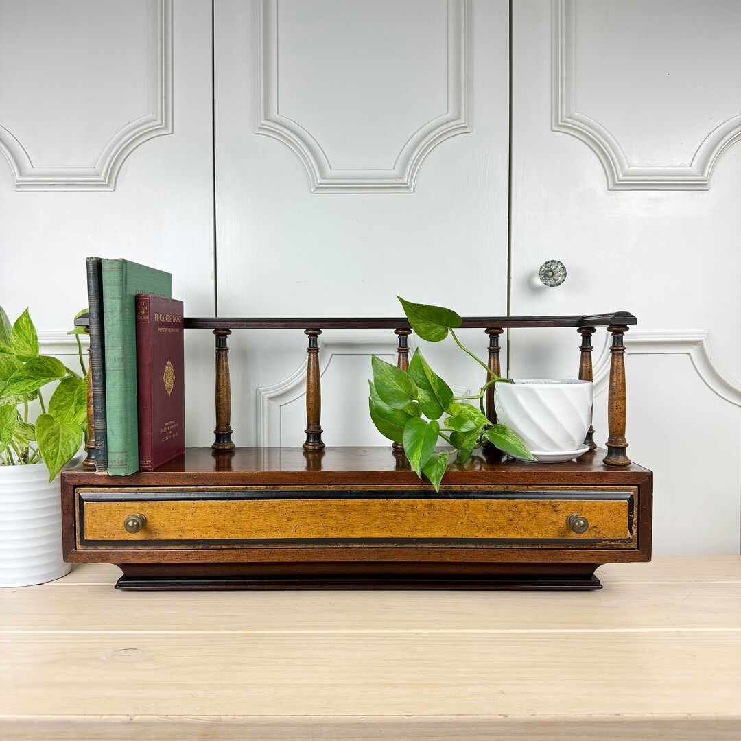 Antique Wooden Desktop or Wall Mount Trough Book Stand or Shelf With ...