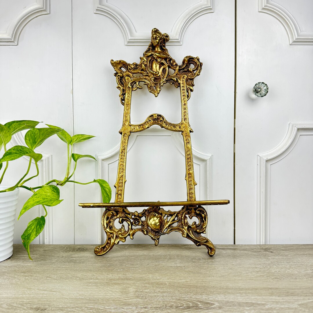 19-1/2" Ornate Brass Wall Easel Frame, Vintage Wall Art or Photograph ...