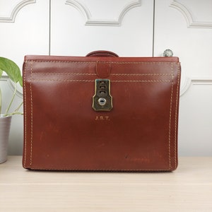 Vintage Genuine Split Cowhide Leather Briefcase With Expandable Brass ...