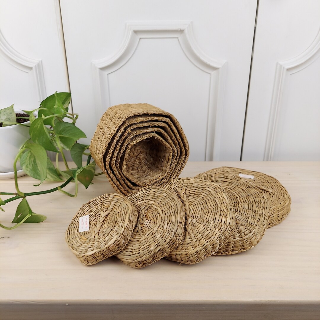 Set of 5 Vintage Woven Nesting Baskets Seagrass Baskets With - Etsy