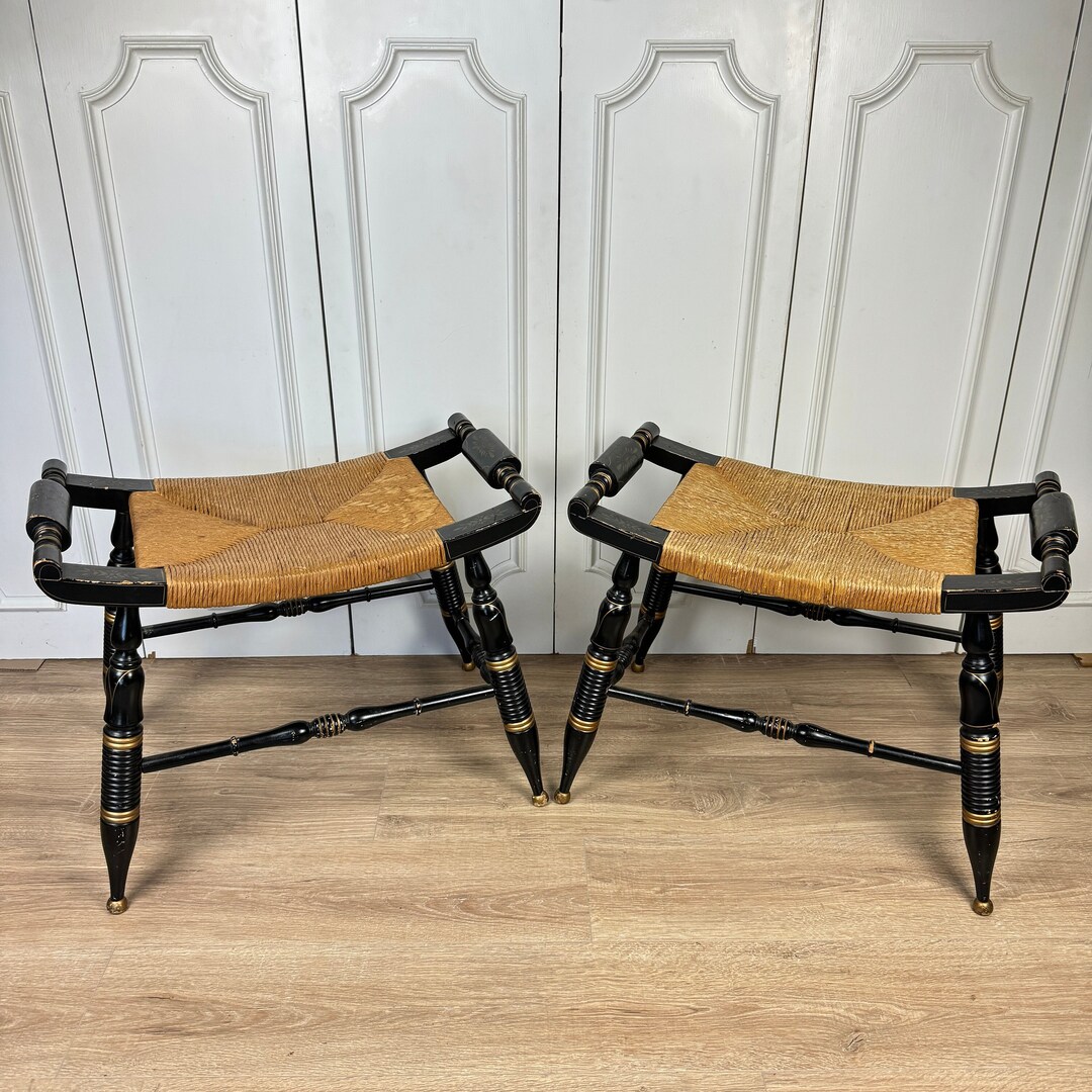 Vintage Hitchcock Style Rush Bench Seat, 2 Available - Etsy