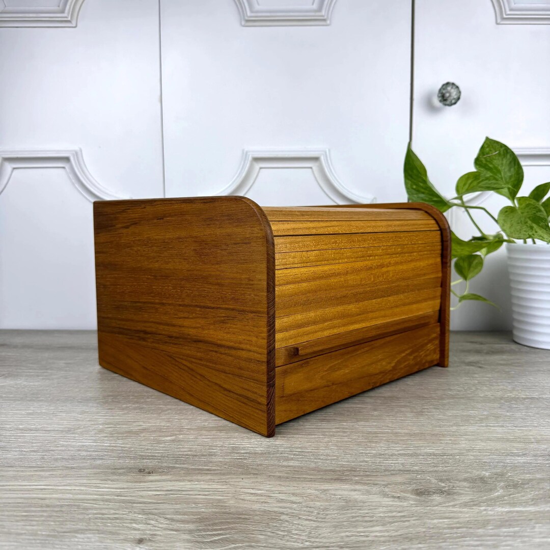 Vintage Teak-tech Wooden Tambour Desktop Organizer, Teak CD Storage ...
