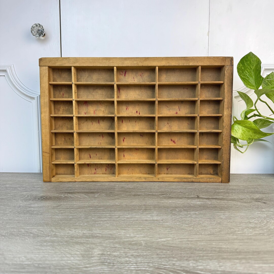 Antique Printer's Tray, Small Wooden Typeset Drawer, Knickknack Display ...