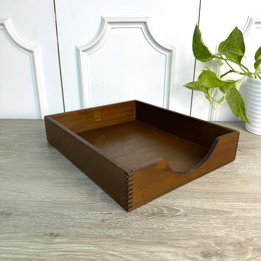 Vintage Hedges Wooden Paper Tray With Box Joint Corners, in and Out ...