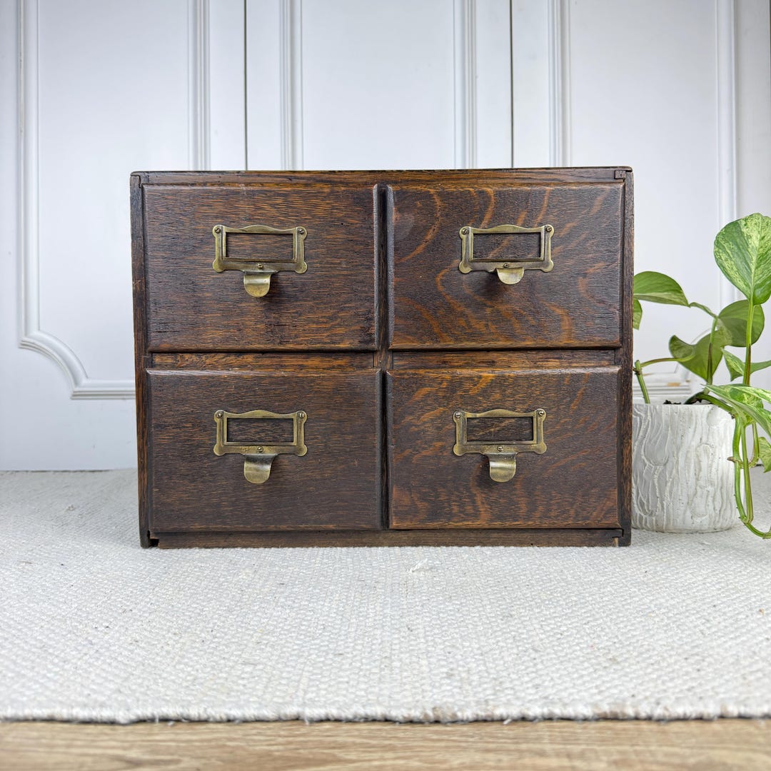 Antique Wooden 4 Drawer Library Card Catalog, Tabletop Library Index ...