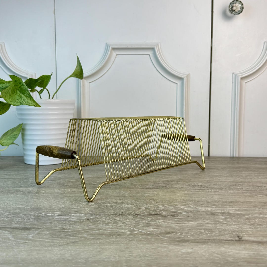 Mid Century 40 Slot Vinyl Record Rack for 45's, Gold Metal Tabletop ...