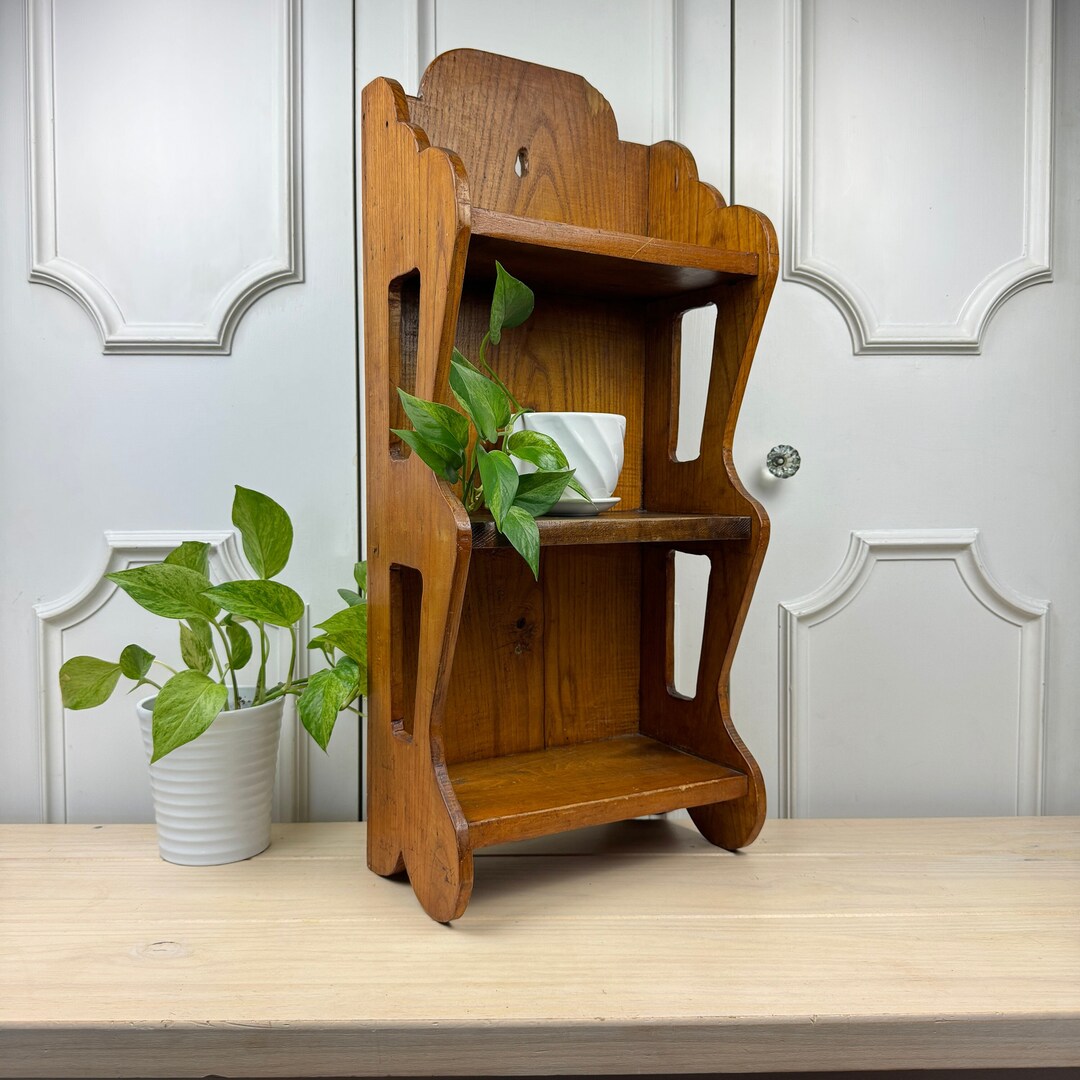 Primitive Wooden Wall or Countertop Shelf, 28" Handcrafted 3-teir ...