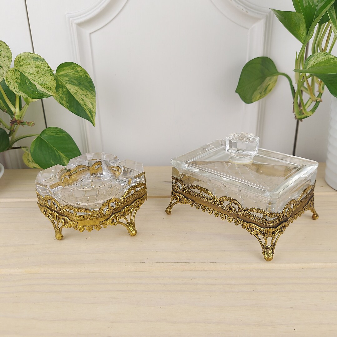 Mid Century Italian Filigree Dish With Lid and Ashtray, Ornate Filigree ...