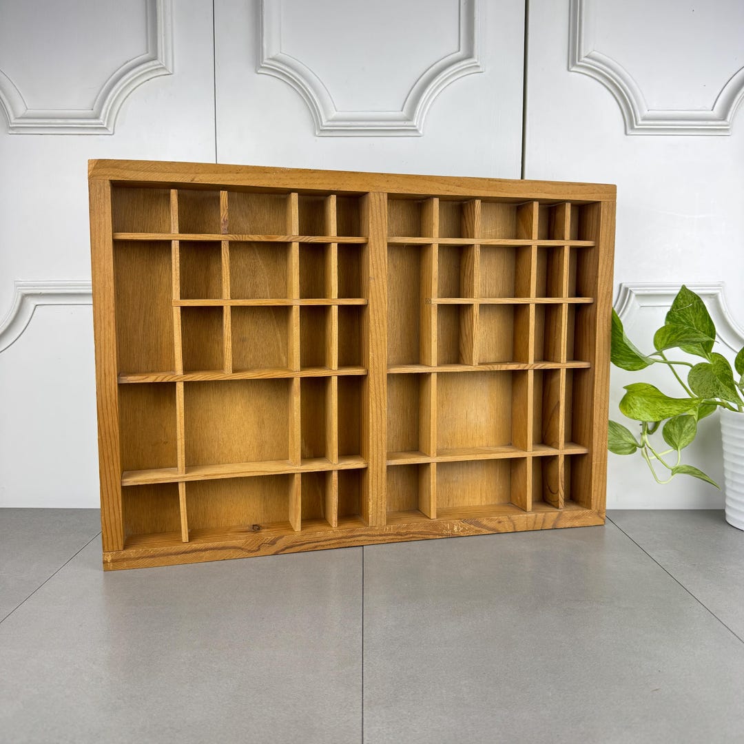 Vintage Wooden Display Shelf for Collectables, Printer Tray Style Cubby ...