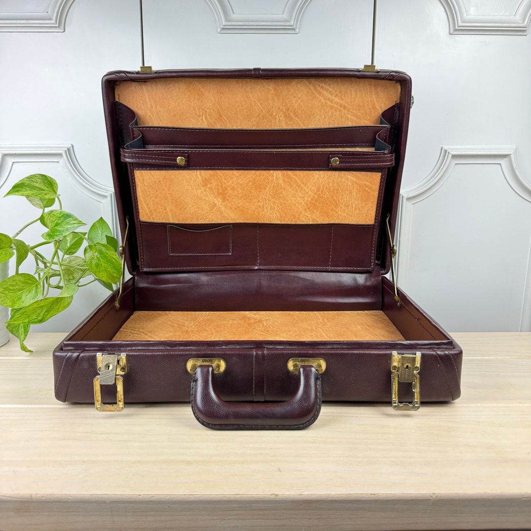 Vintage Brown Briefcase With External Stitching, Office and School ...