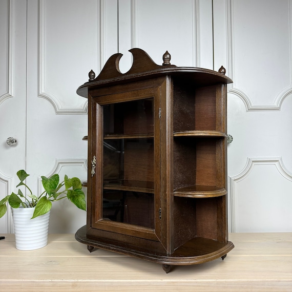 23 1 2 X 20 Vintage Curio Cabinet With Finials Wooden Wall or Countertop Display Shelf With Cubbies for Collectables and Knickknacks Etsy