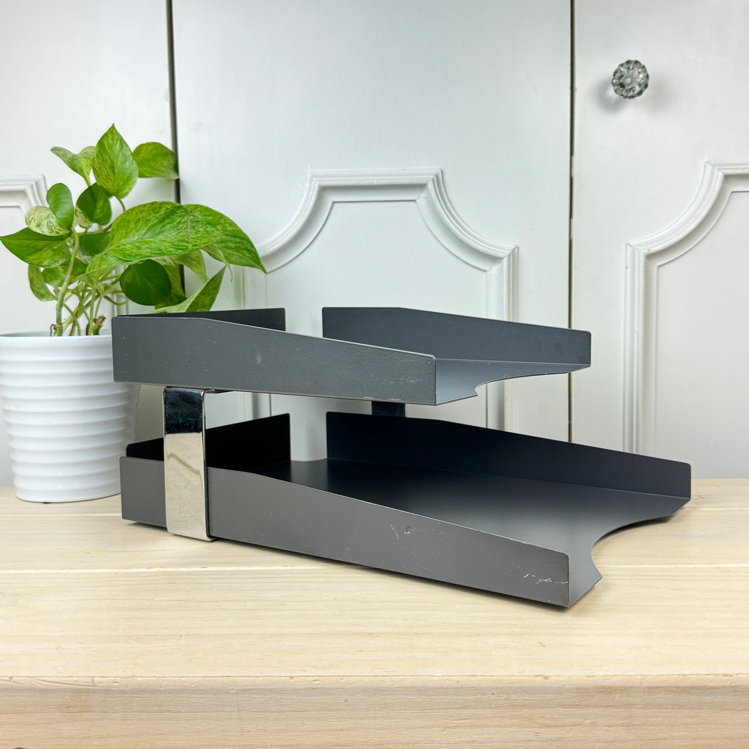 Vintage MCM Cantilever Metal in and Out Paper Tray, Two-tier Letter ...
