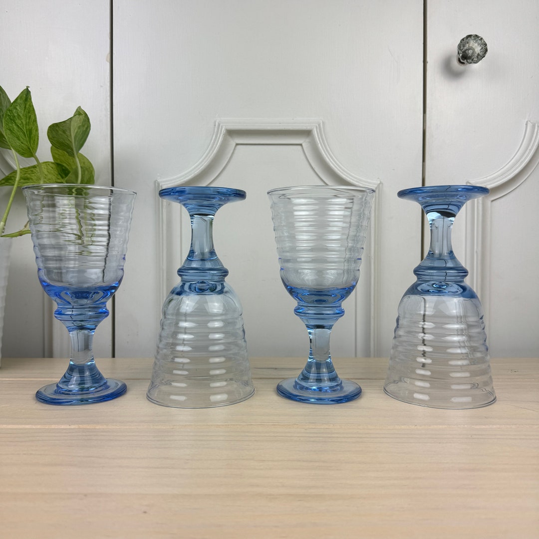 Set of Vintage Libbey Sirrus Goblets in Sky Blue, Blue Stemmed Wine ...