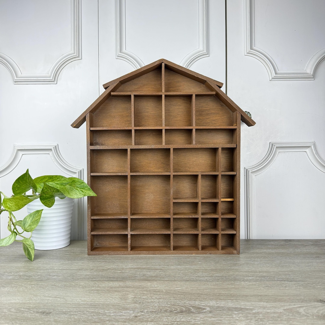 Vintage Wooden Barn Shaped Display Shelf With 31 Cubbies, 18-1/2 X 17-1 ...