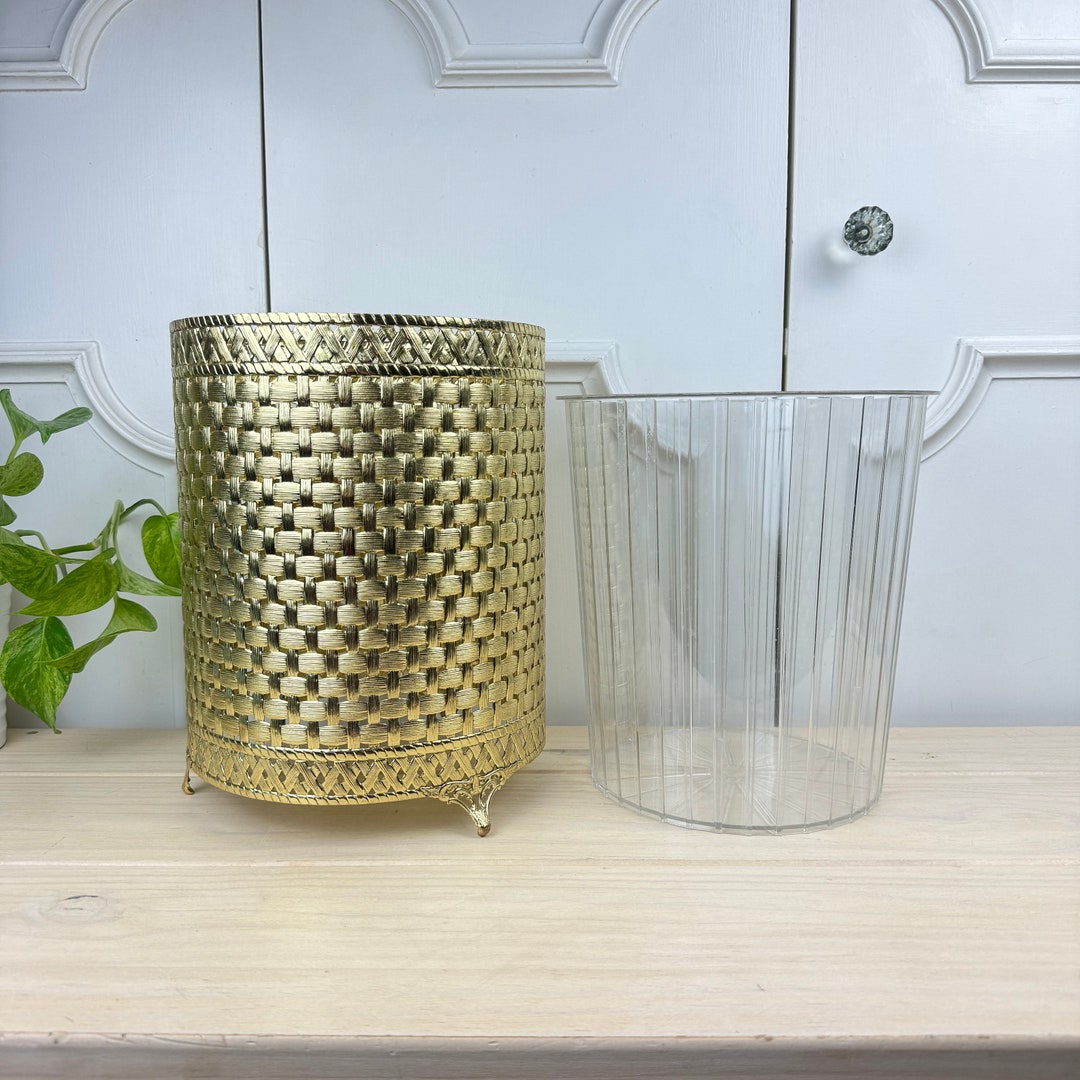 Hollywood Regency Filigree Waste Basket With Original Liner, Ornate ...