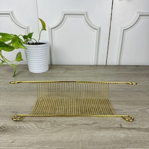Vintage 40 Slot Vinyl Record Rack for 45's, Gold Metal Tabletop Rack ...