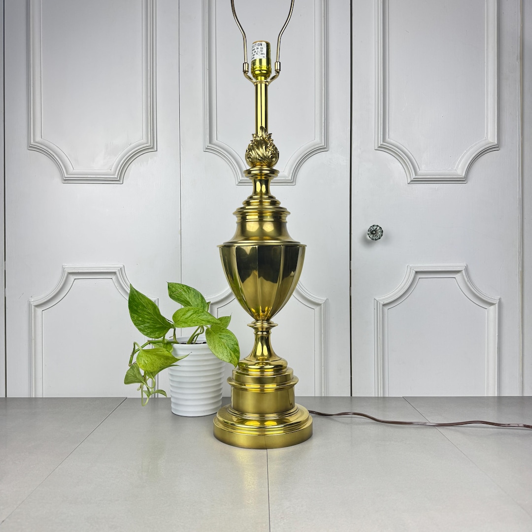 Vintage Stiffel Hollywood Regency Brass Flame Lamp, Gold Tabletop Lamp ...