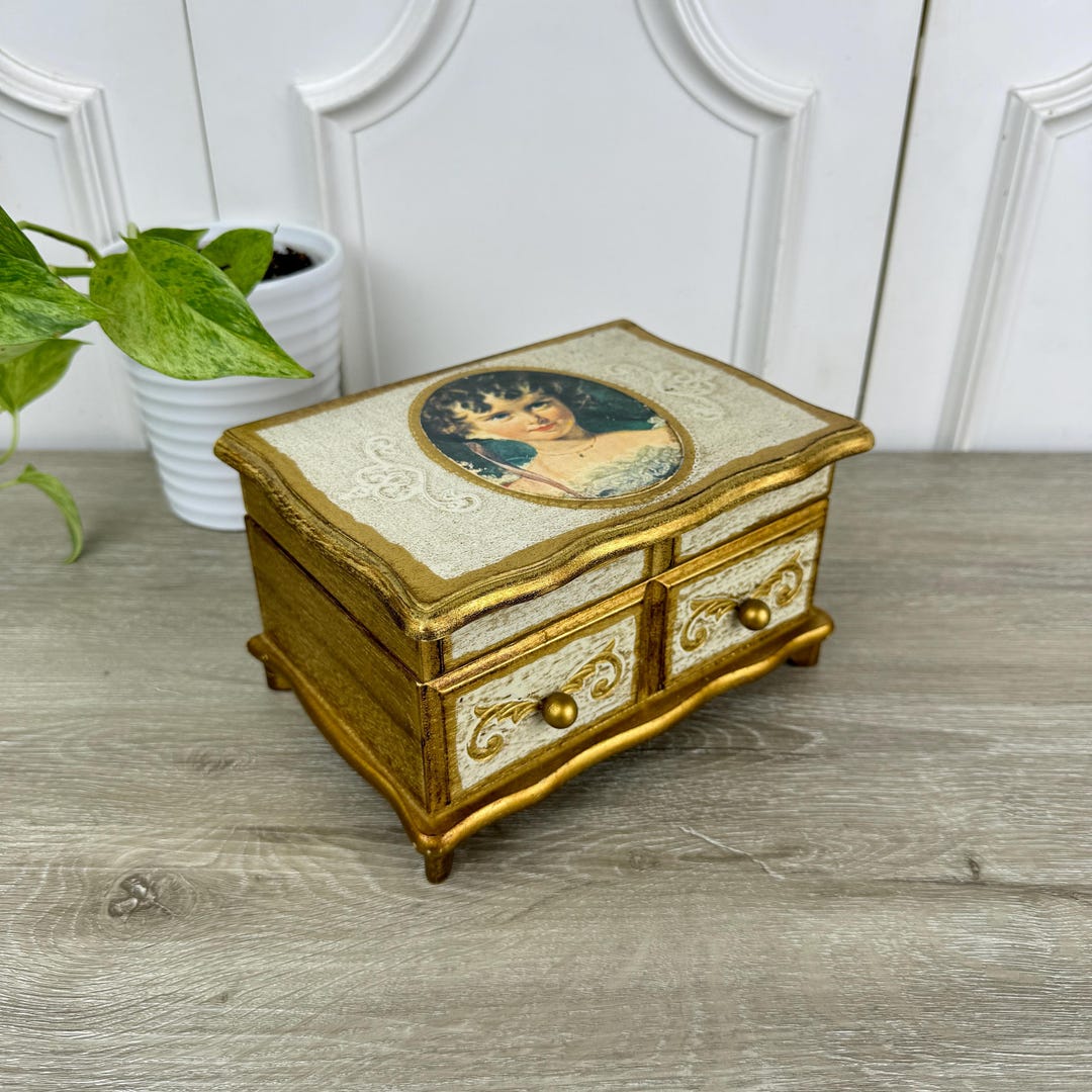Vintage Florentine Jewelry Box With Golden Interior, Italian Style ...